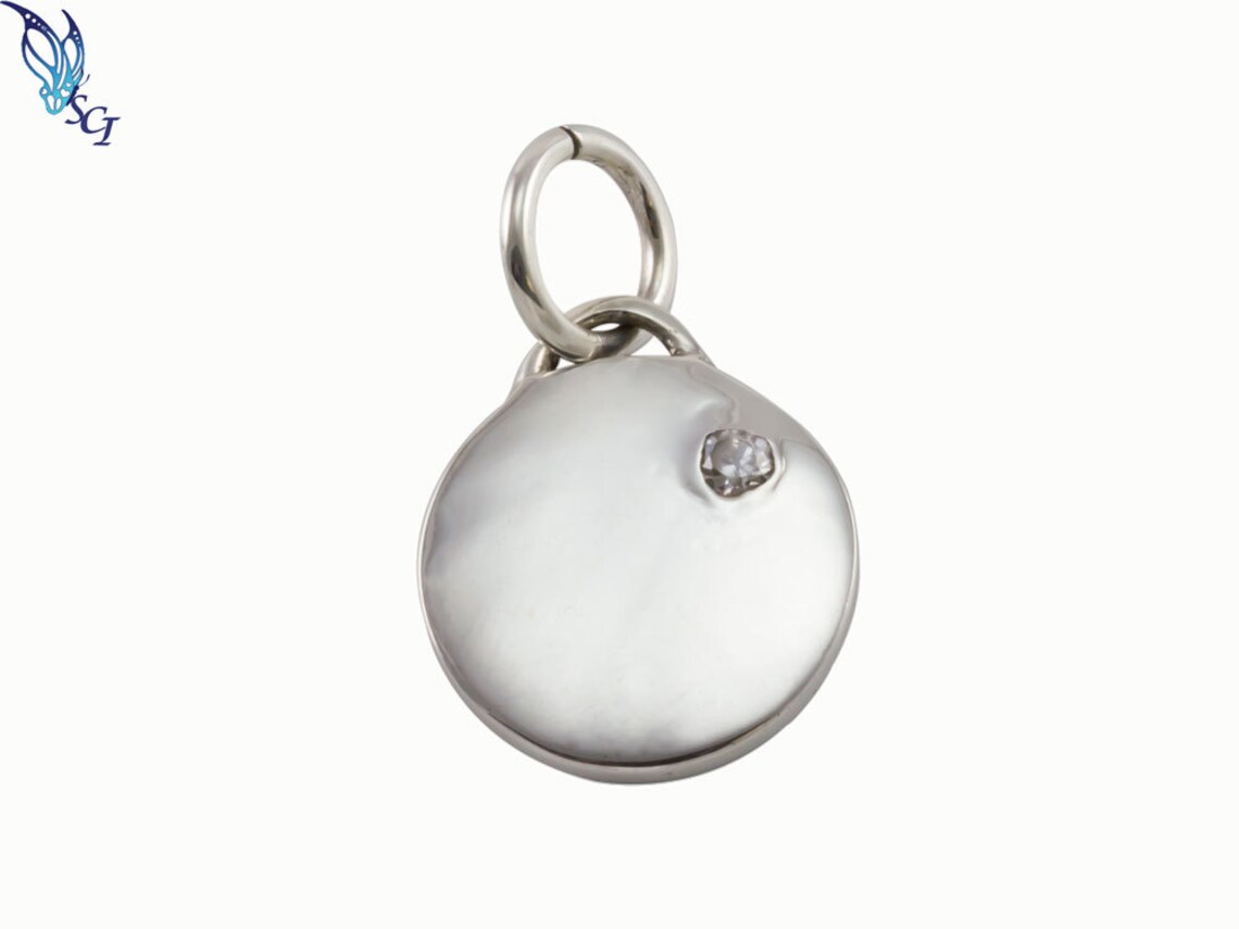 Sterling Silver Disc Charm With Crystal Engraveable | Etsy