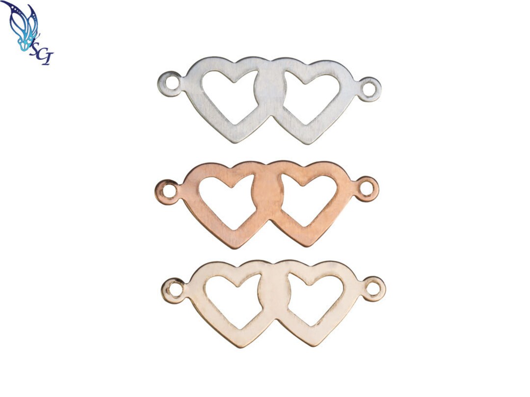 5 Pcs-cutout Heart Link Connector in Sterling Silver, 14K Gold Filled ...