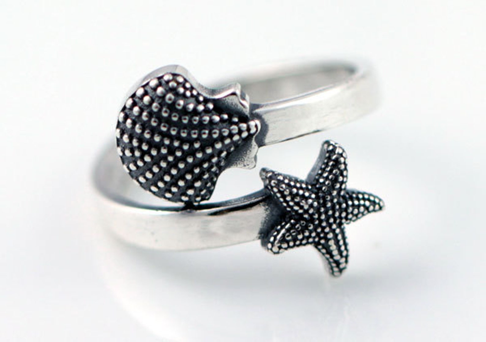 Seashell and Starfish Ring Adjustable Ring Sealife Ring - Etsy