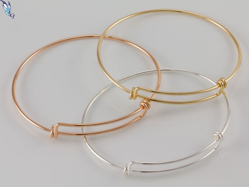 Adjustable Wire Bangle, 1.65mm, Sterling Silver, Gold Filled, Rose Gold ...