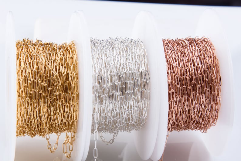 5 Feet-paperclip Rectangle Cable Chains by Foot in Sterling - Etsy