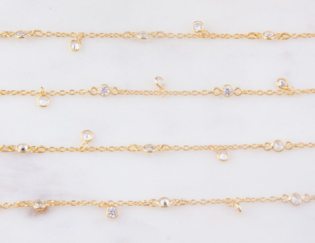 Round CZ Link and Drop Chain by Foot, Bulk Chain by Foot, CZ Round ...