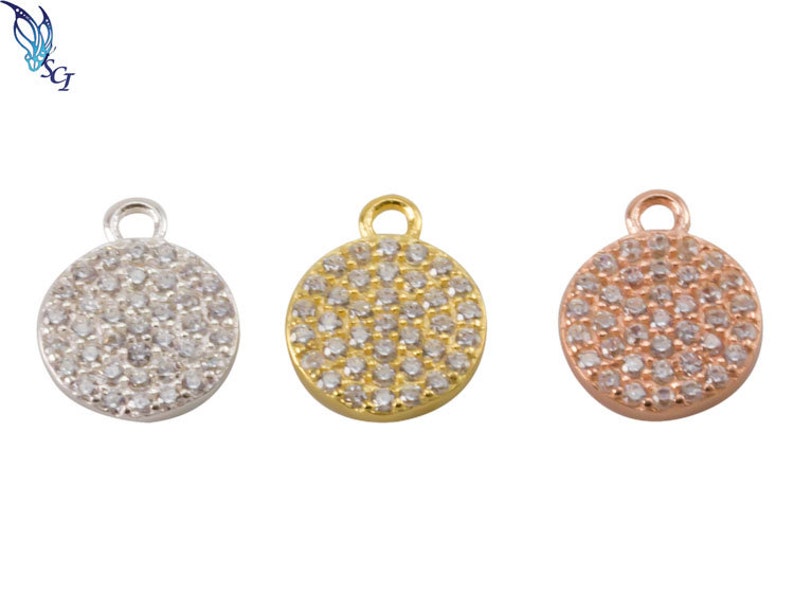 3pcs-8mm Pave Circle Disc Charm Sterling Silver Gold Plated | Etsy