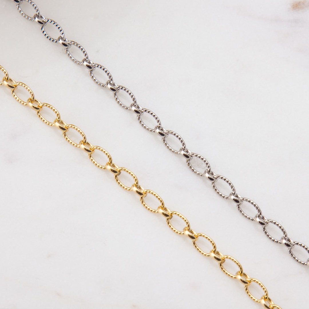 Textured Oval Chain in Sterling Silver or 14K Gold Filled, Chain ...