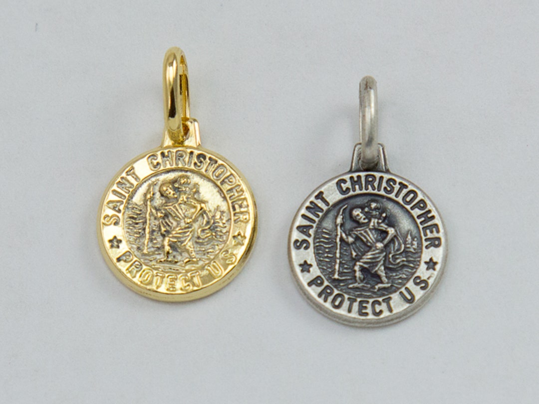Heiliger Christopher Rund Charm Anhänger in Sterling Silber, vergoldet ...