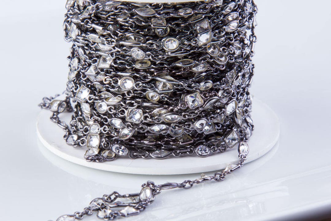 Black Silver CZ Different Shapes Bulk Chain by Foot, CZ Shape Chains ...