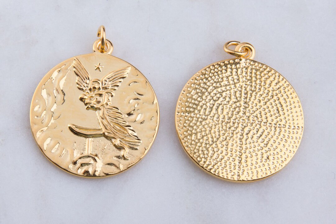 Angel With Baby Gold Plated Sterling Silver Coin Pendant,double Sided ...