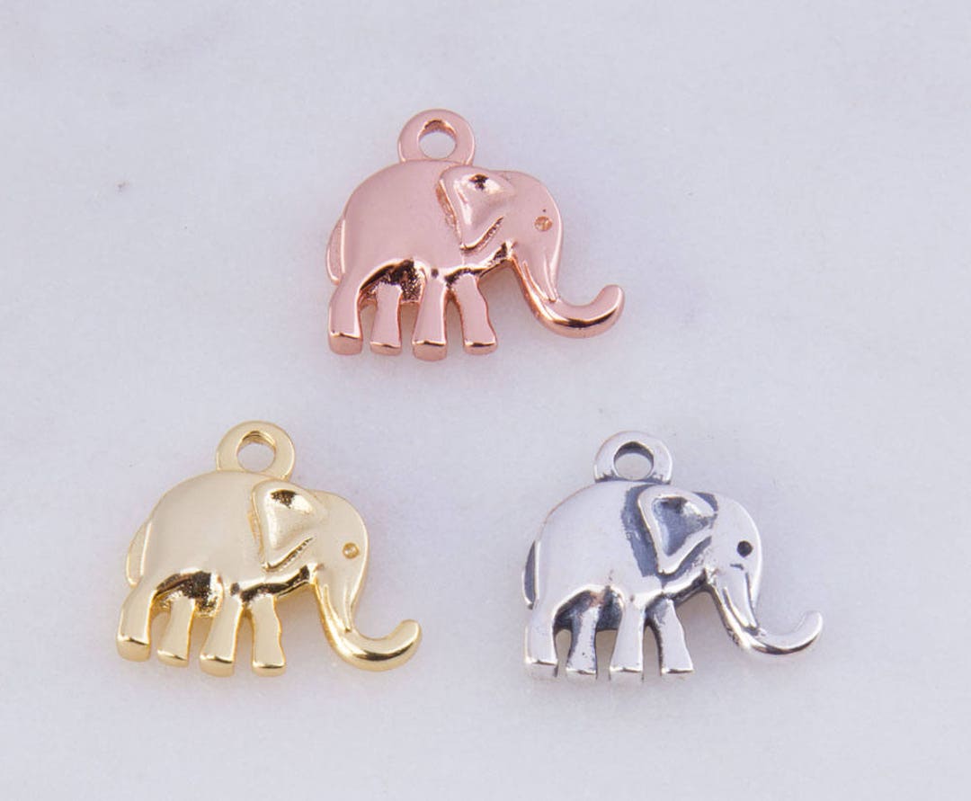 Small Elephant Charm in Silver, Gold Plated or Rose Gold Plated Over ...