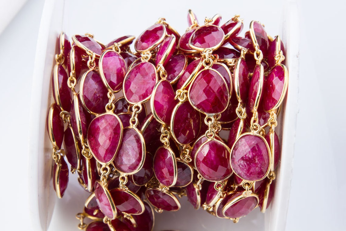 Enhanced Ruby Stone Chain by Foot in Gold Plated Over Sterling - Etsy