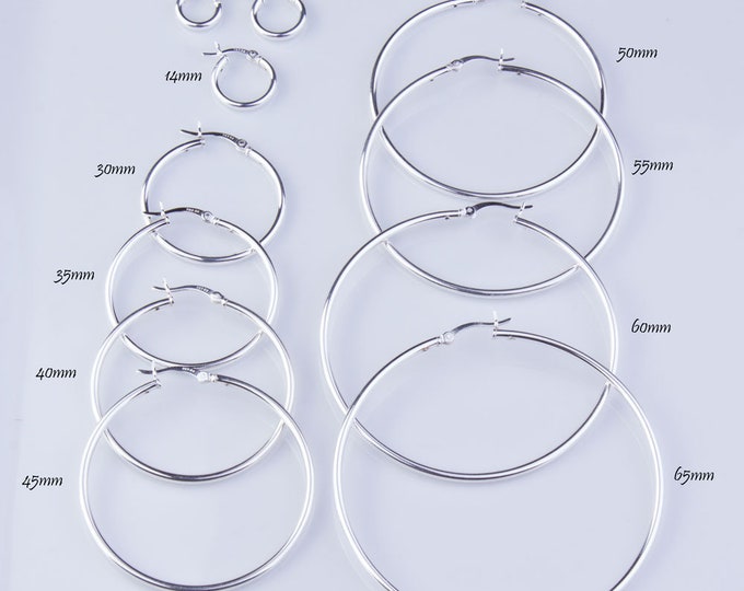 925 Sterling Silver 2mm X 25mm Hoop Earrings With Click Sold in Pairs ...