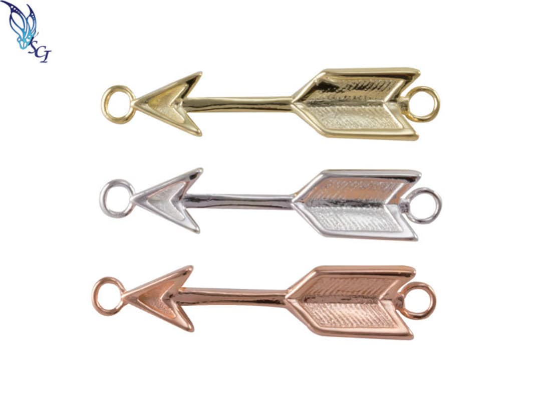3pcs-large Arrow Link Connector Pendant ,sterling Silver,gold Plated ...