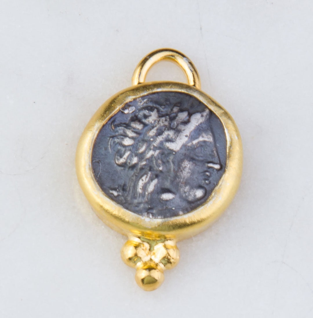 14mm Roman, Greek Medallion Coin Pendant in Oxidized Sterling Silver ...