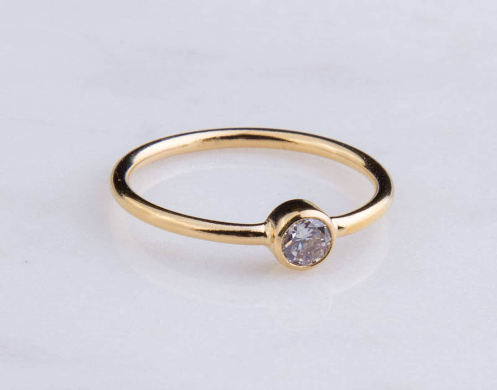 Gold Filled 4mm CZ Stackable Band Ring, Size 7 Birthstone Ring, Clear ...