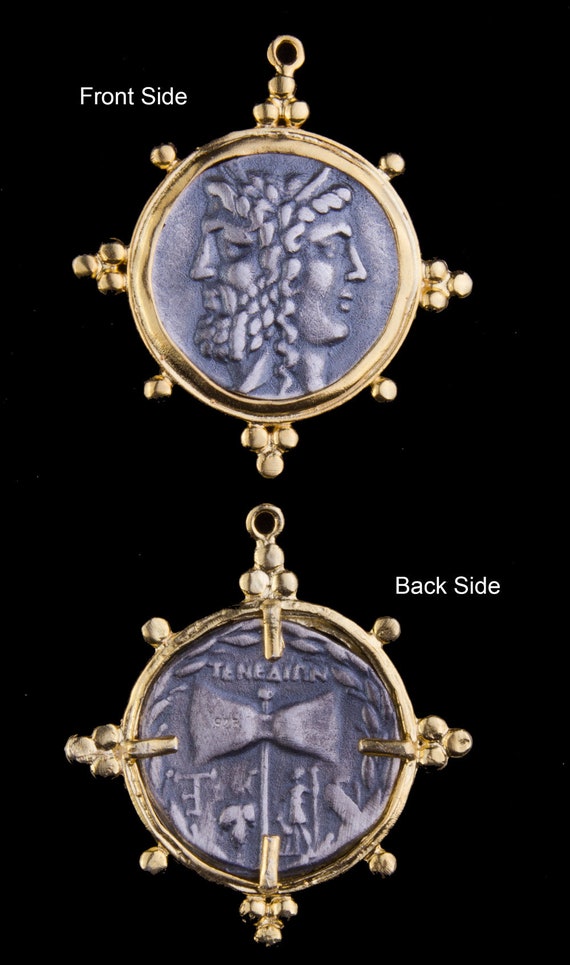 Roman Greek Large Coin With Gold Bezel Pendant Ancient Two | Etsy