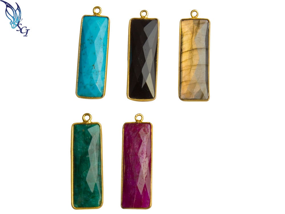 Large Gemstone Bar Pendant, Vermeil Bar Pendant, Statement Pendant ...