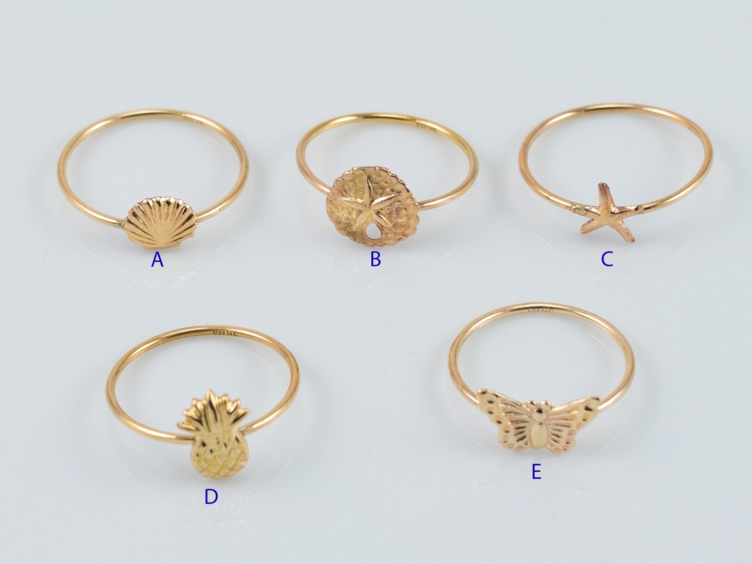 Gold Filled Beach Theme Stackable Ring, Size 6, 7 and 8, Pineapple ...