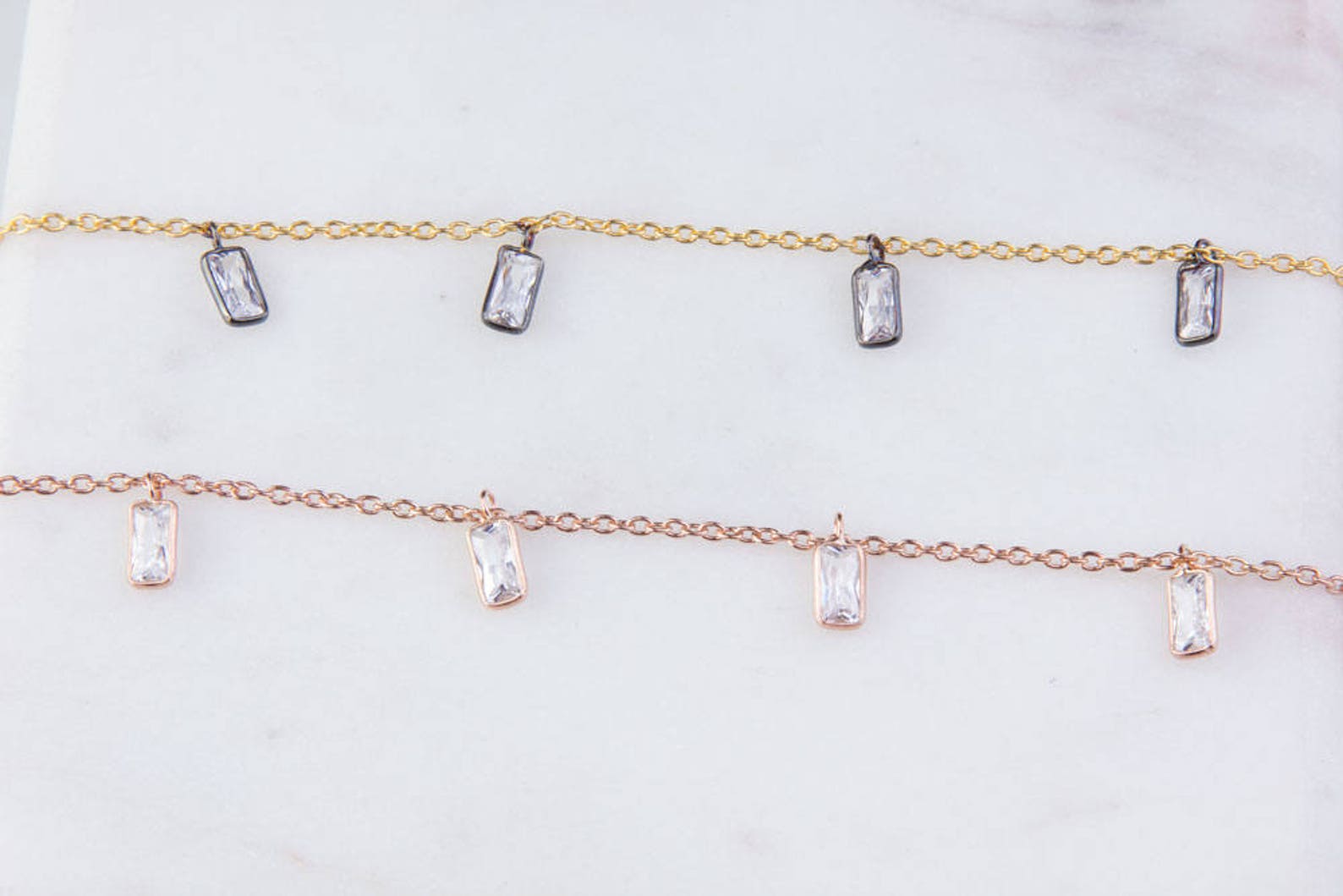 Rectangle CZ Chain by Foot, Bulk Chain by Foot, CZ Teardrop Shaker ...