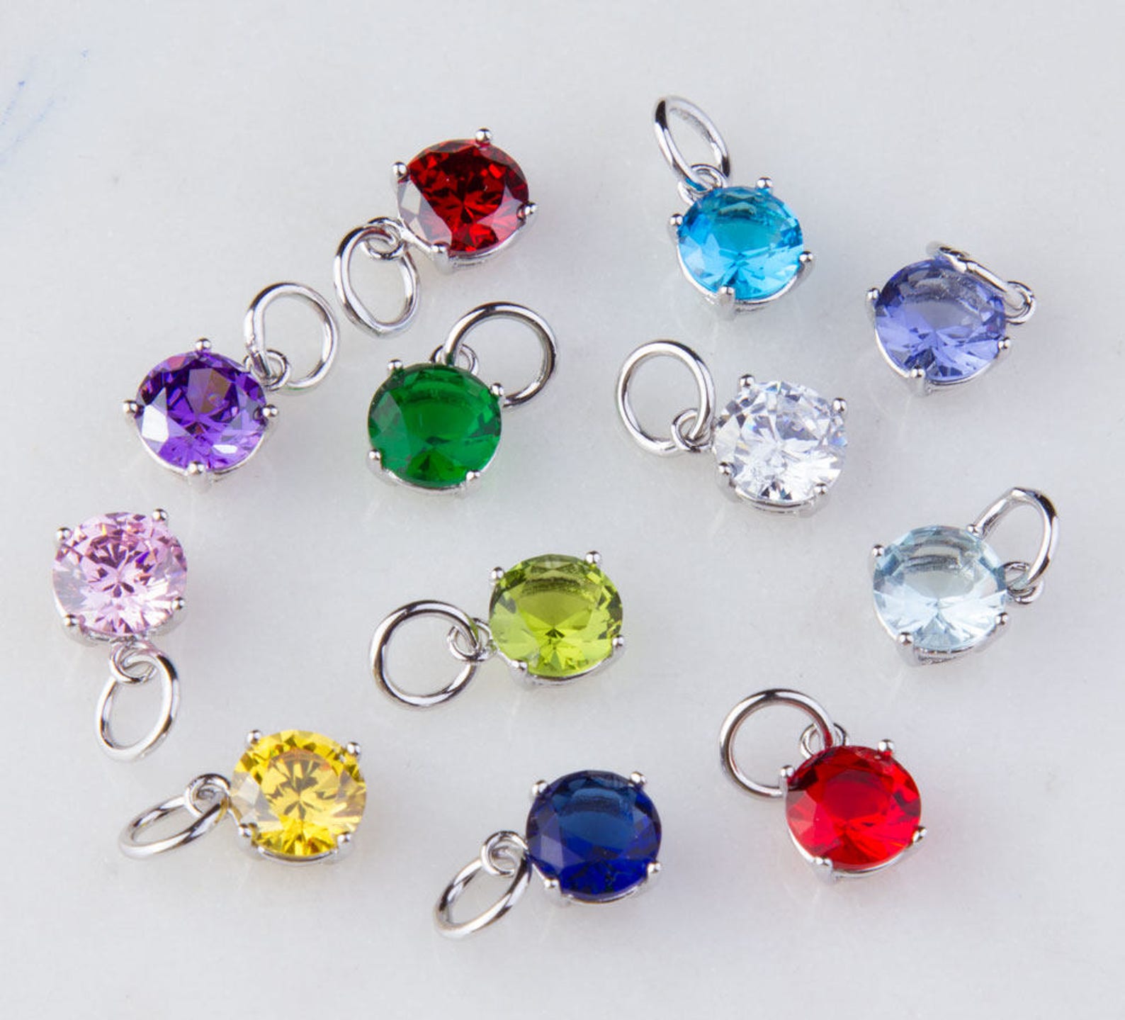 Set of 5, 10, 12 or 24 - 6mm Birthstone Cubic Zirconia Drop Charms, CZ ...