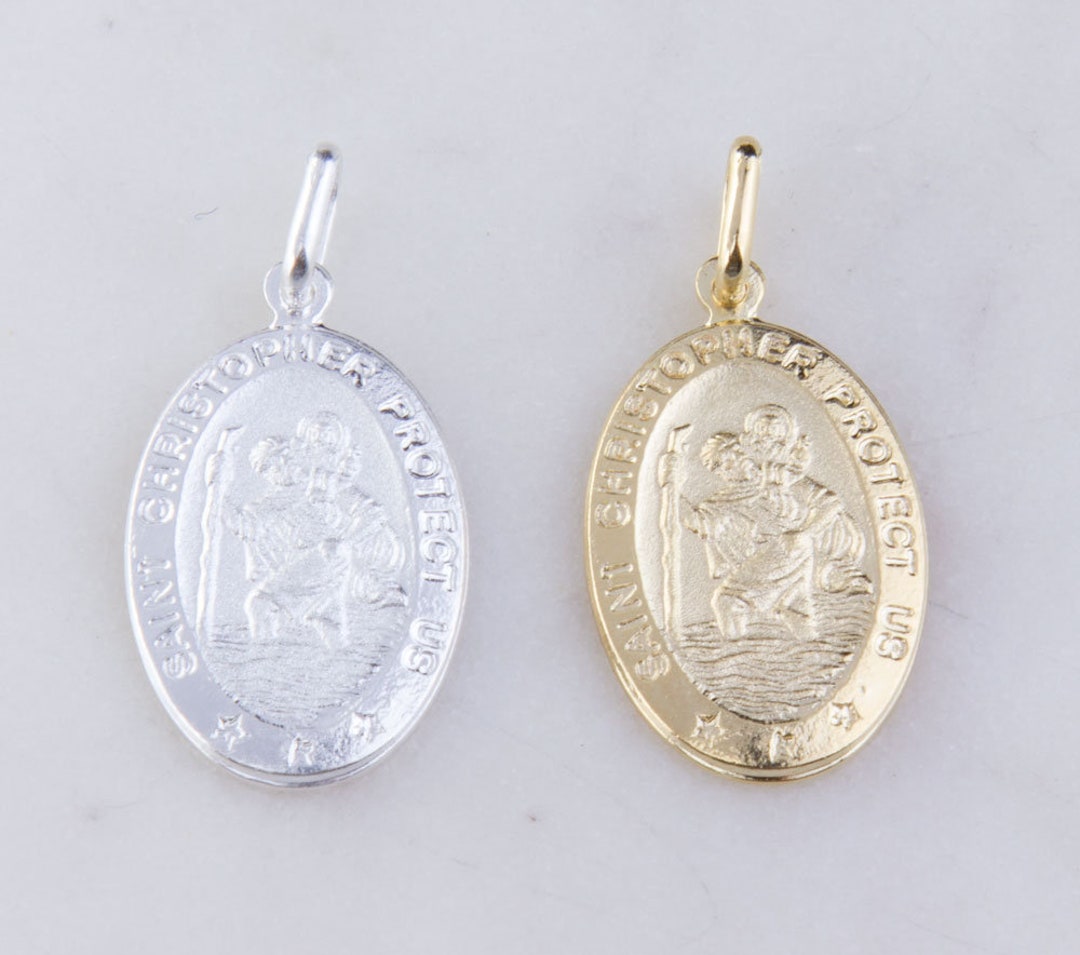 Saint Christopher Oval Charm Pendant in Sterling Silver, Catholic ...