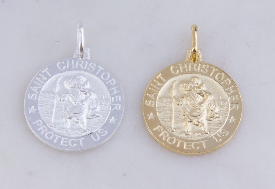 Saint Christopher Round Charm Pendant in Sterling Silver, Catholic ...