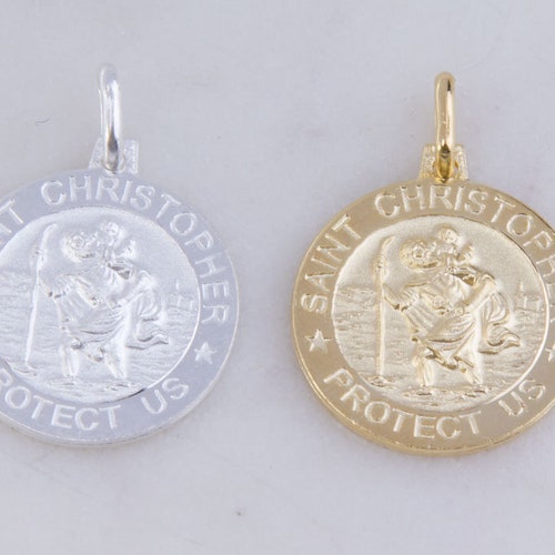 Saint Christopher Round Charm Pendant in Sterling Silver - Etsy