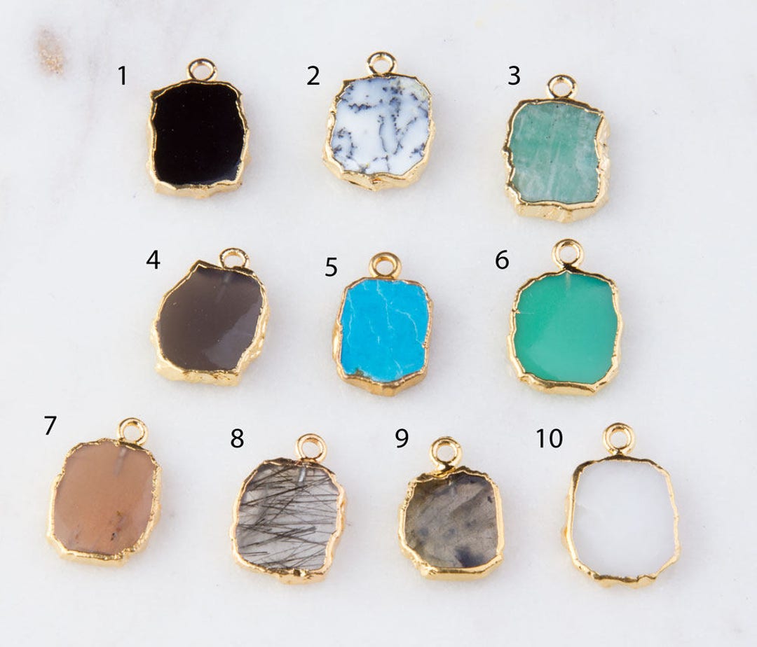 5pcs-rectangle Gemstone Pendant Gold Edge, Gemstone Stone Pendant ...
