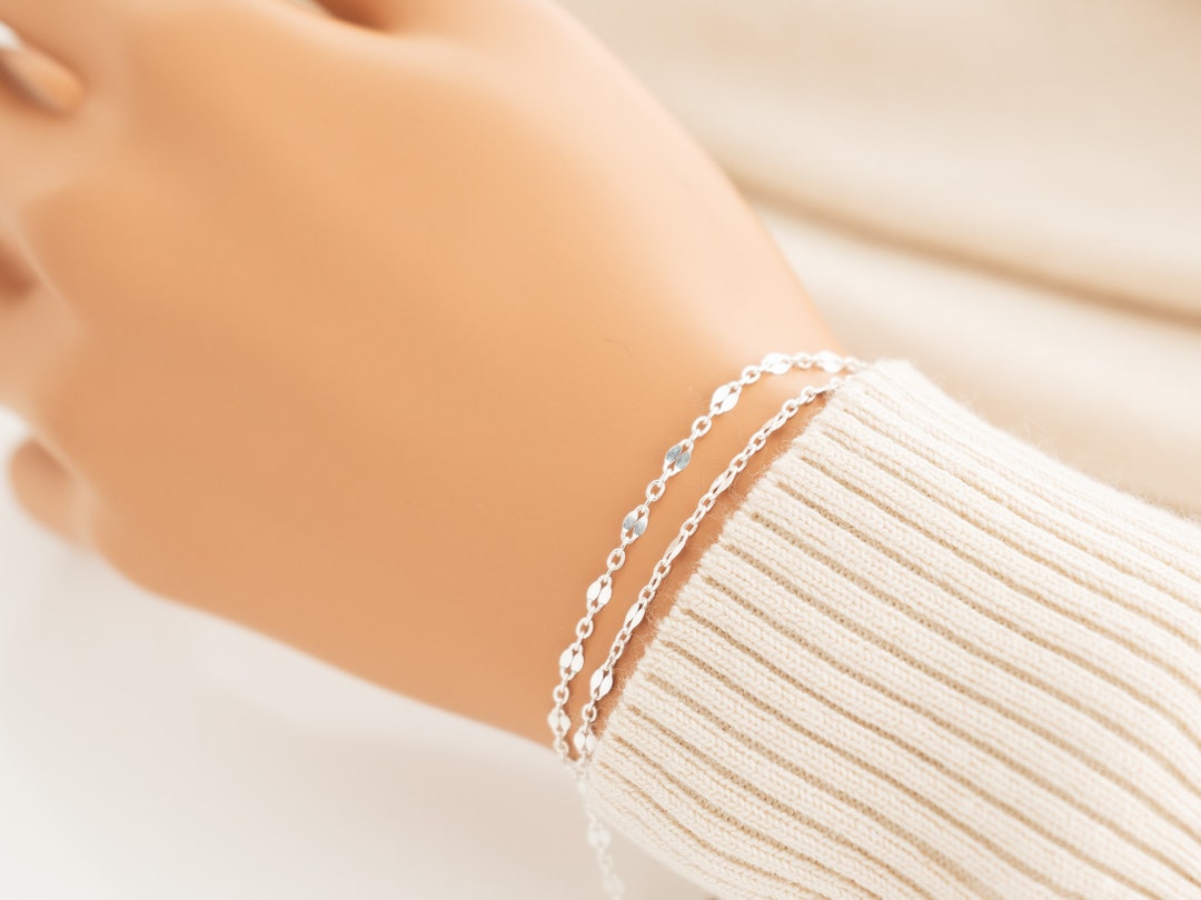 Tiny Lace Sequin Chain,choker Necklace,double Bar Link Chain,sterling ...