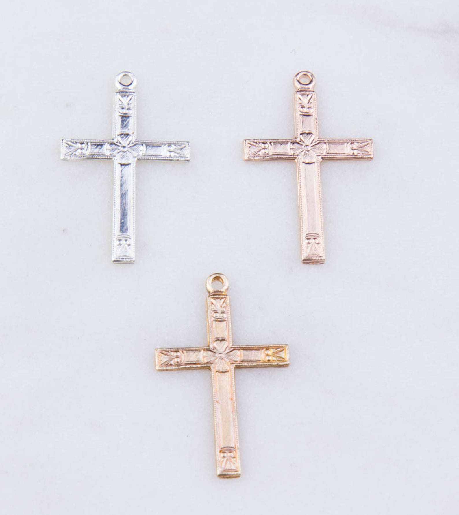 5 Pcs-floral Medium or Large Cross in Sterling Silver,gold Filled,rose ...