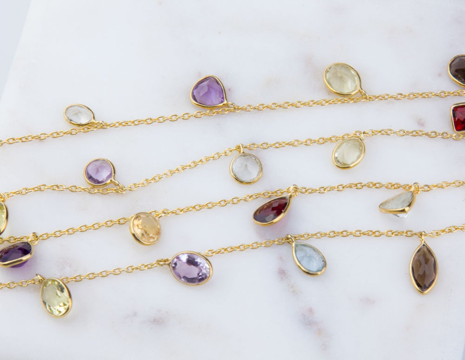 Geometric Shape Chain by Foot in Vermeil Different Gemstones - Etsy