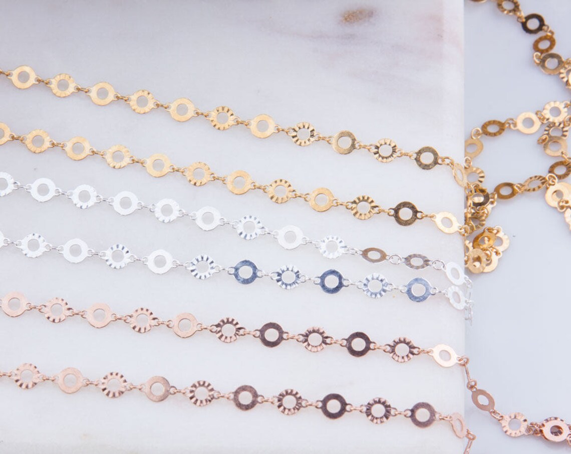 3feet-tiny Circle Textured Chain by Foot in Silver Gold | Etsy