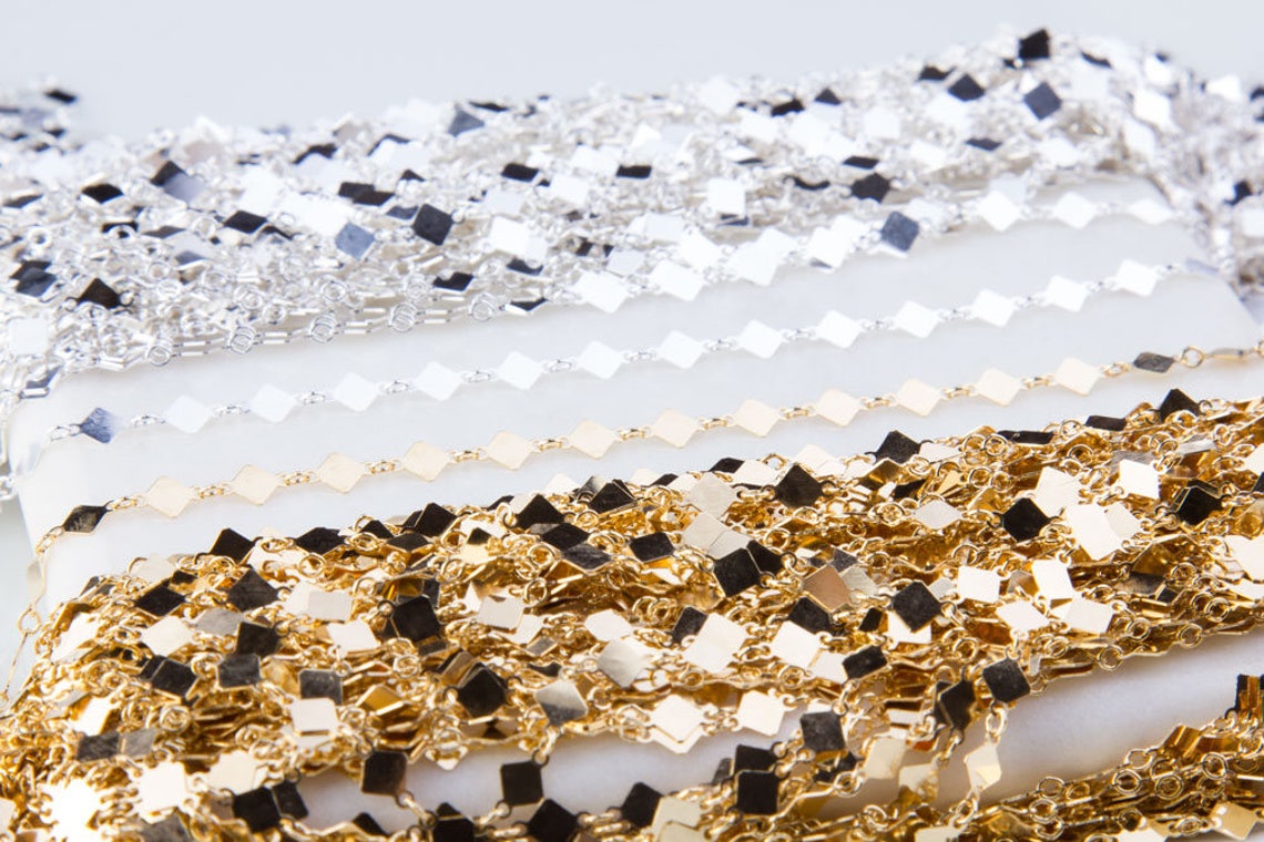 5feet Diamond Shape Tag Chain in Sterling Silver Heavy Gold | Etsy