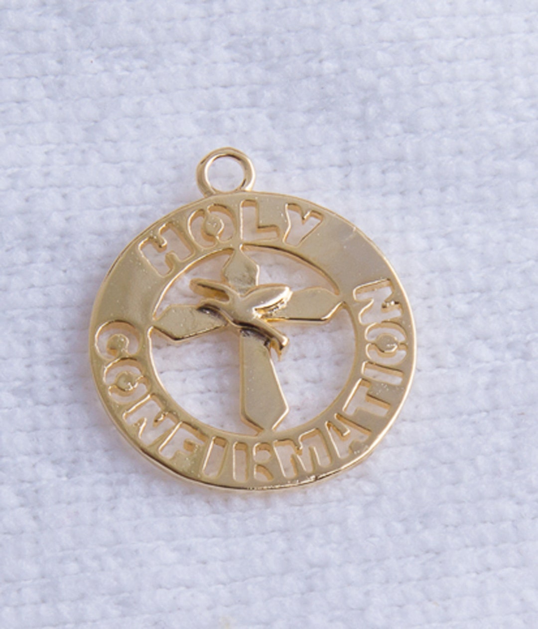 Holy Confirmation Cut Out Round Cross Pendant in Gold Plated Over ...