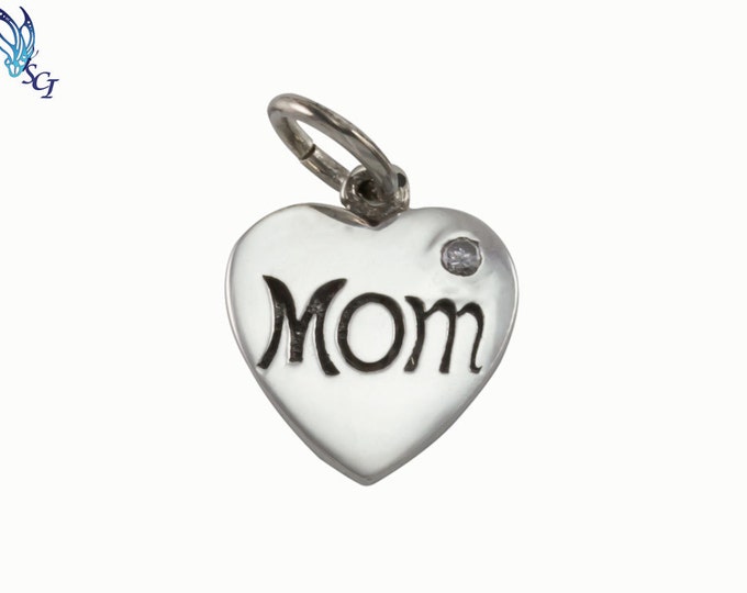 Sterling Silver Mom Heart With Crystal Charm Mom Heart - Etsy