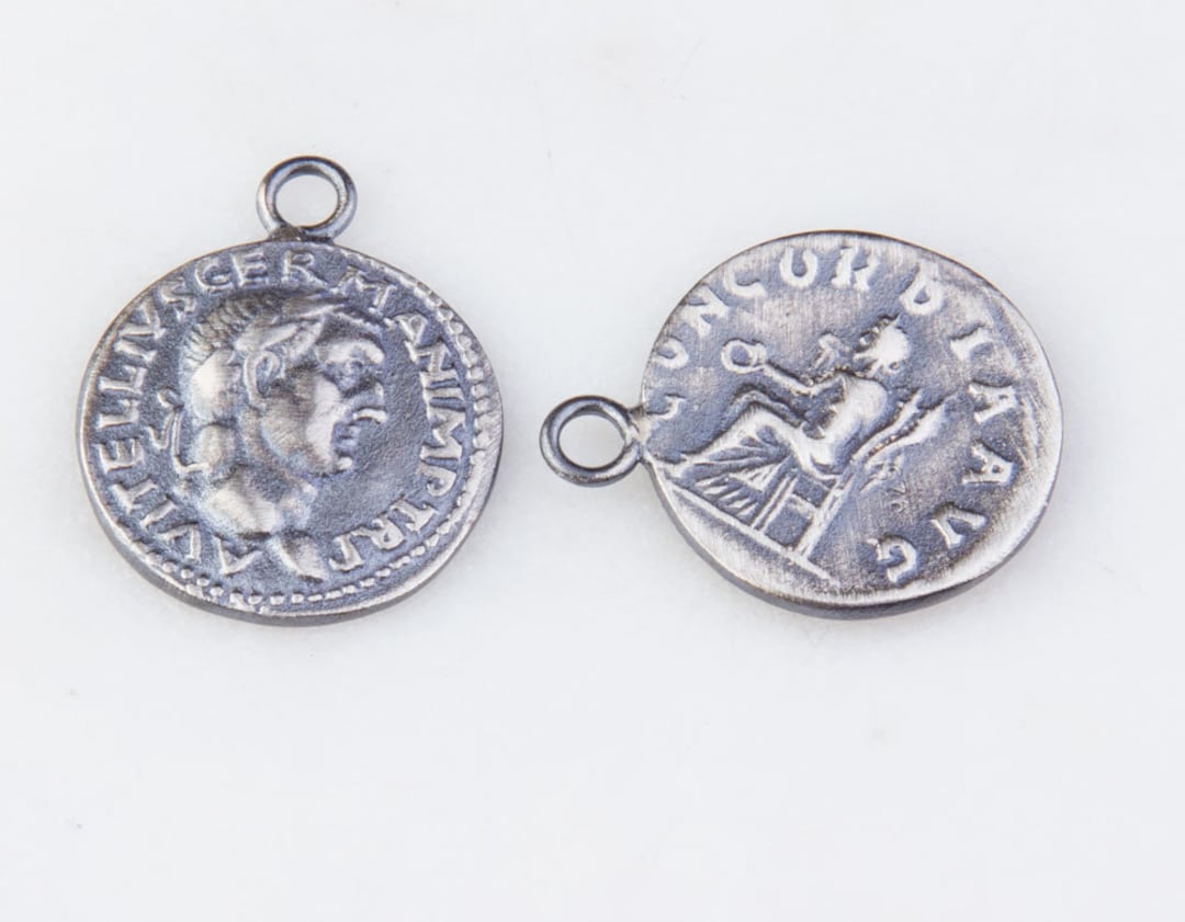 19mm Roman, Greek Medallion Coin Charm in Oxidized Sterling Silver ...