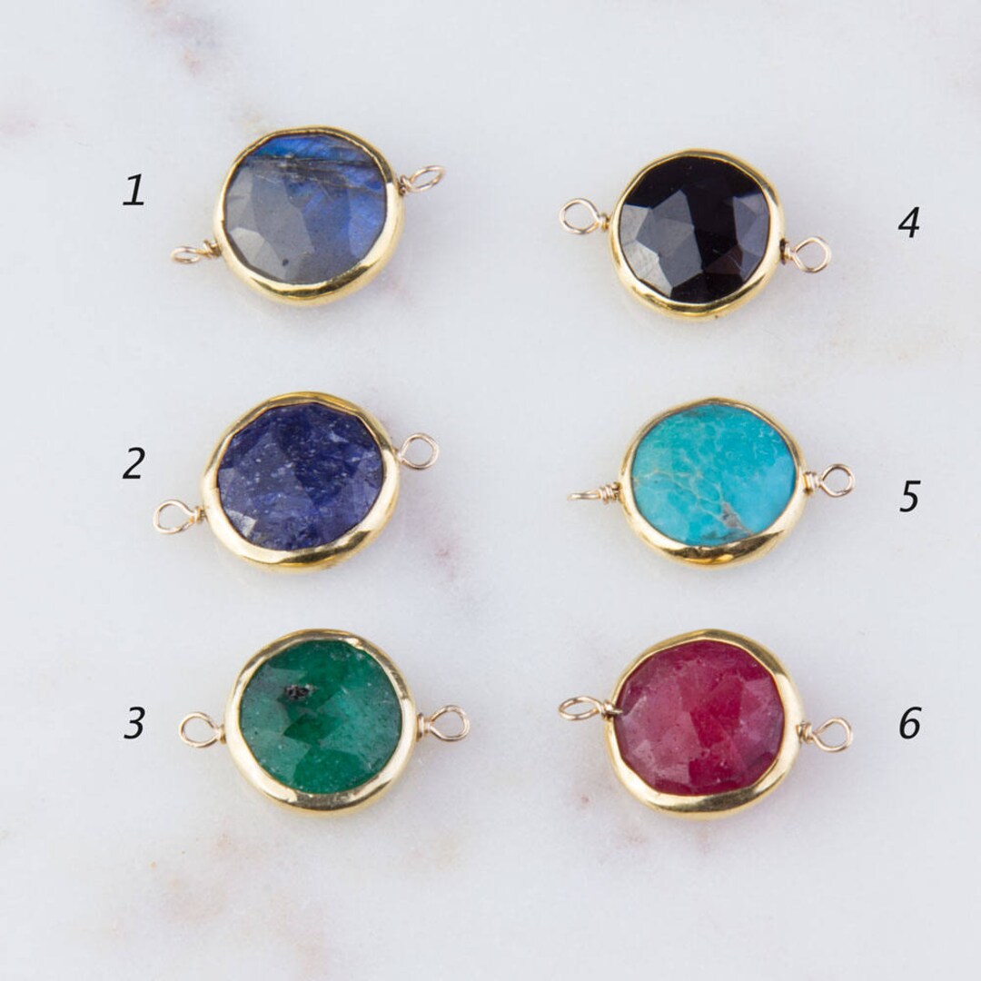 Round Gemstone Station Gold Filled Link Connector, Dyed Emerald ...