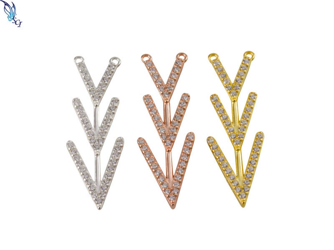 Triple V CZ Arrow Link Connector, Three CZ Chevron Pendant Link ...
