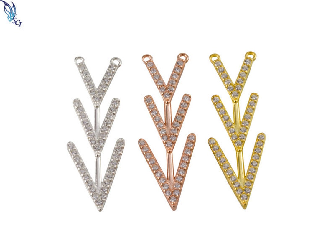 Triple V CZ Arrow Link Connector, Three CZ Chevron Pendant Link ...