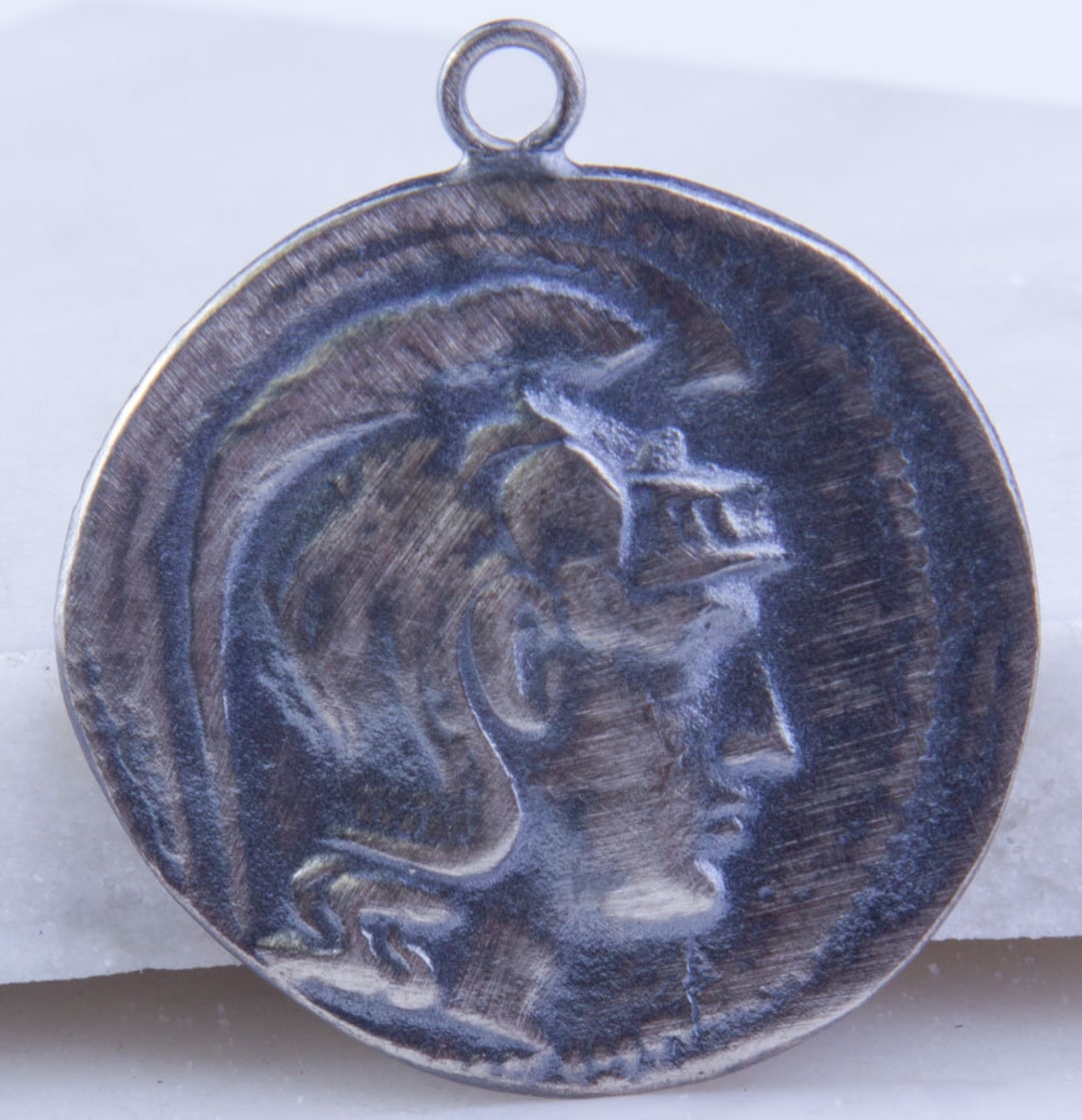 Large Roman, Greek Medallion Coin Pendant in Oxidized Sterling Silver ...