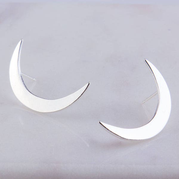Crescent Moon Stud Earrings - Etsy