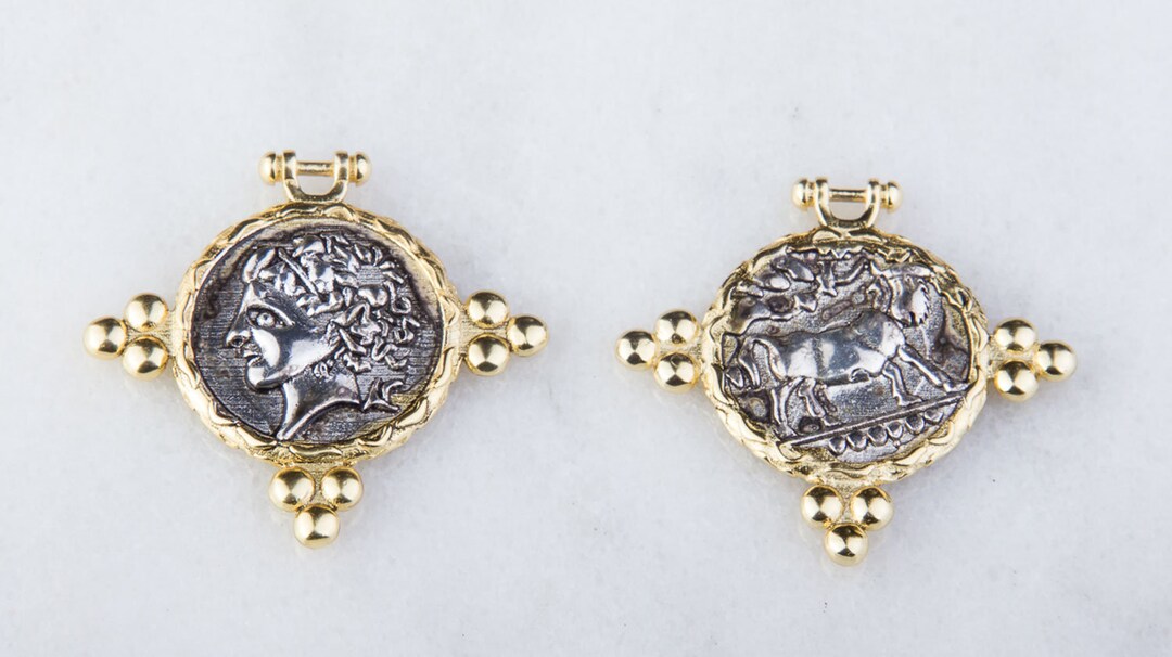 Design Roman, Greek Medallion Coin Pendant in Oxidized Sterling Silver ...