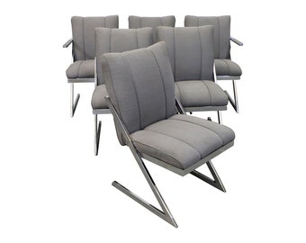 Set of 4 Milo Baughman Style Chrome Metal Mid Century Modern Dining ...