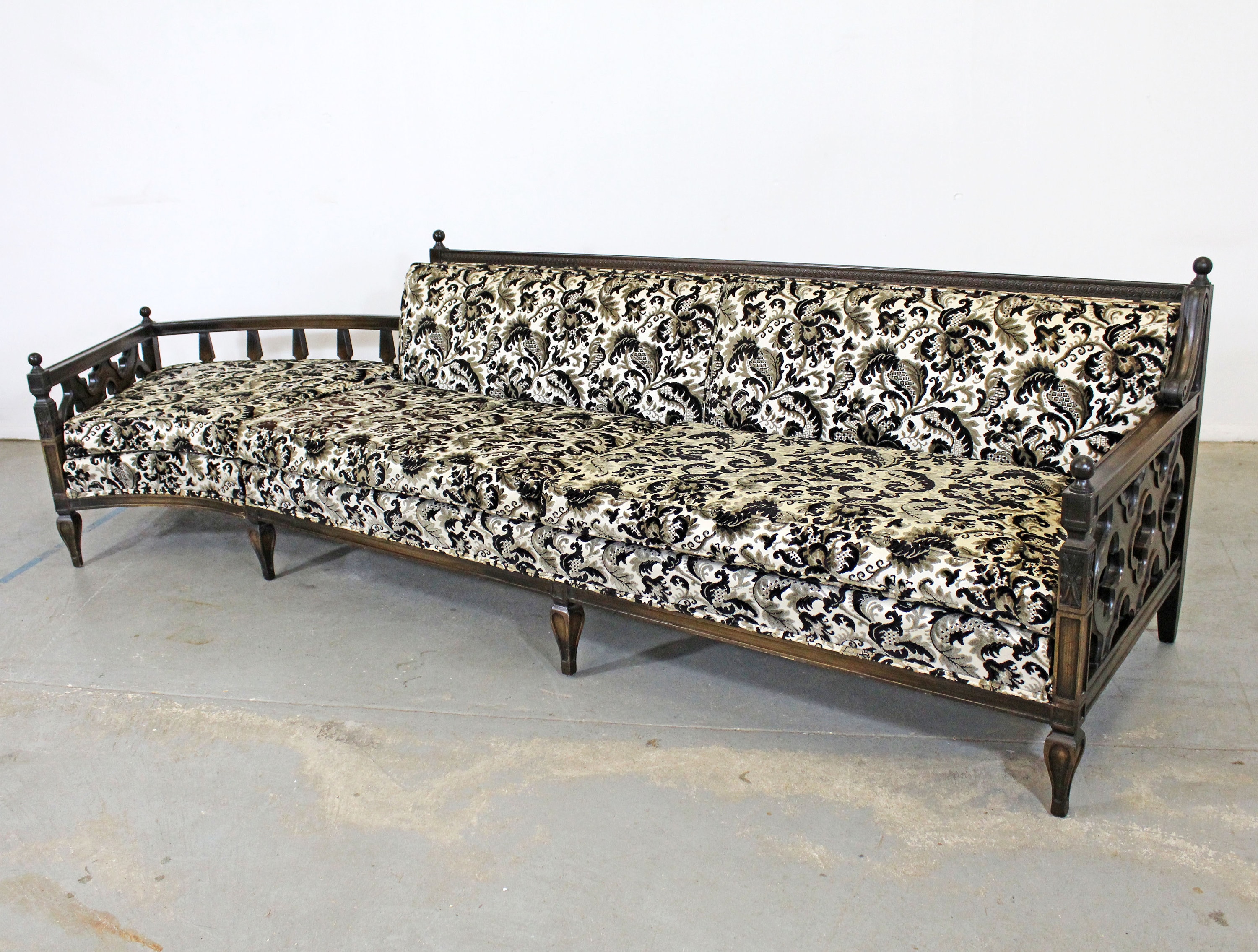 Vintage Mid-Century Modern Floral Wood Frame Sectional Sofa