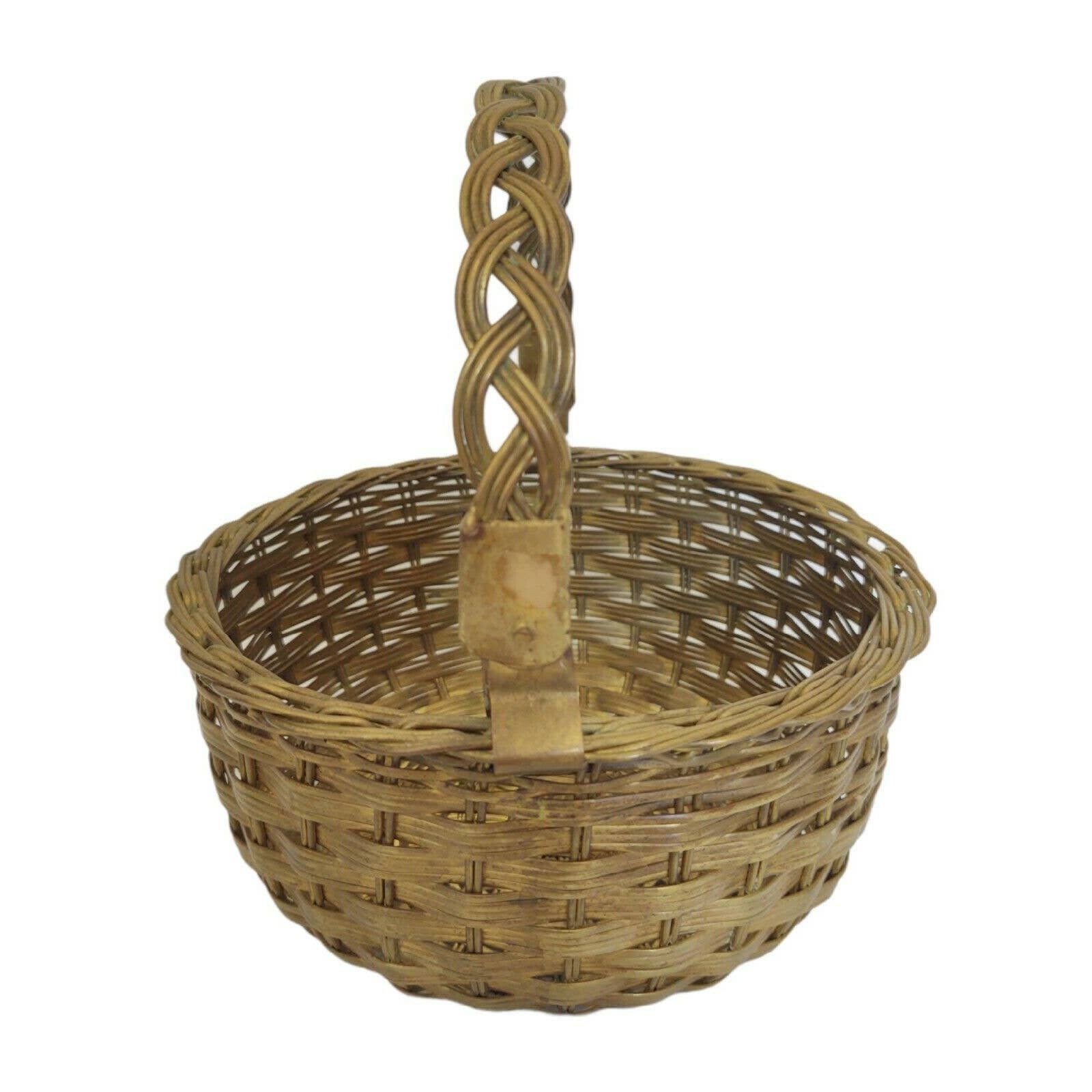 Vintage Solid Heavy Brass Woven Wire Weave Basket Natural Patina Hinged ...