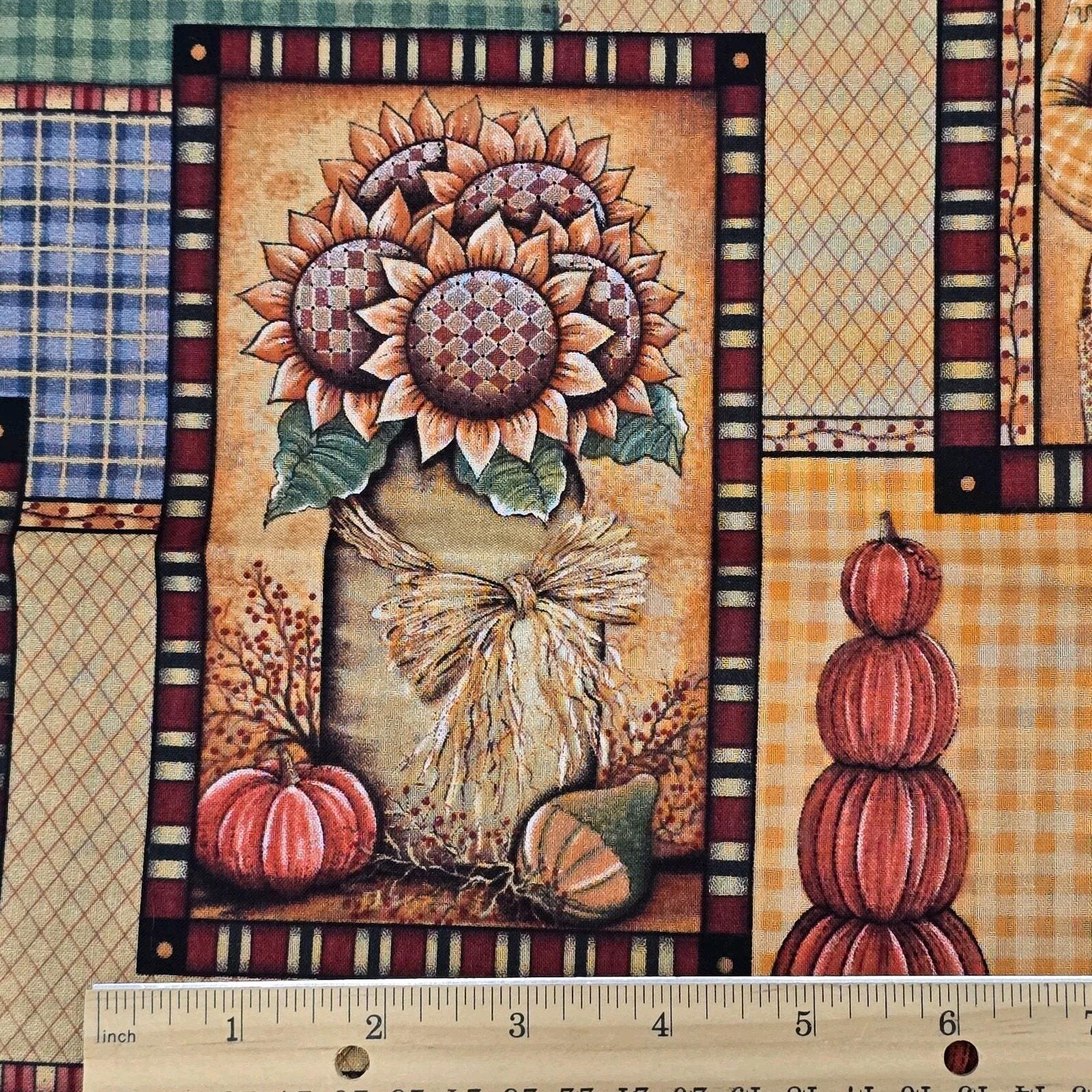 Cotton Fabric 20"x44" Harvest Welcome Patchwork Scarecrow Pumpkins ...