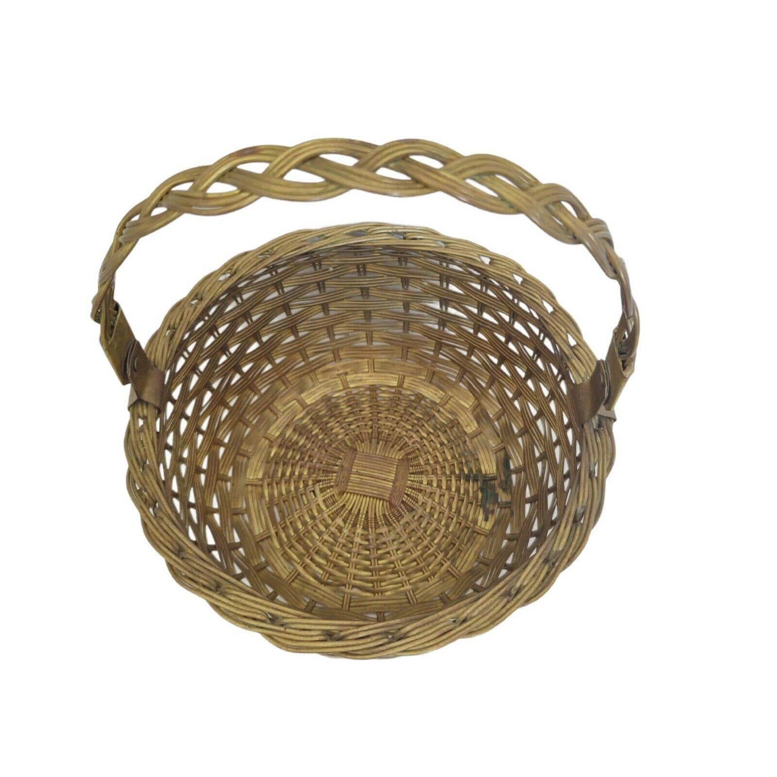 Vintage Solid Heavy Brass Woven Wire Weave Basket Natural Patina Hinged ...