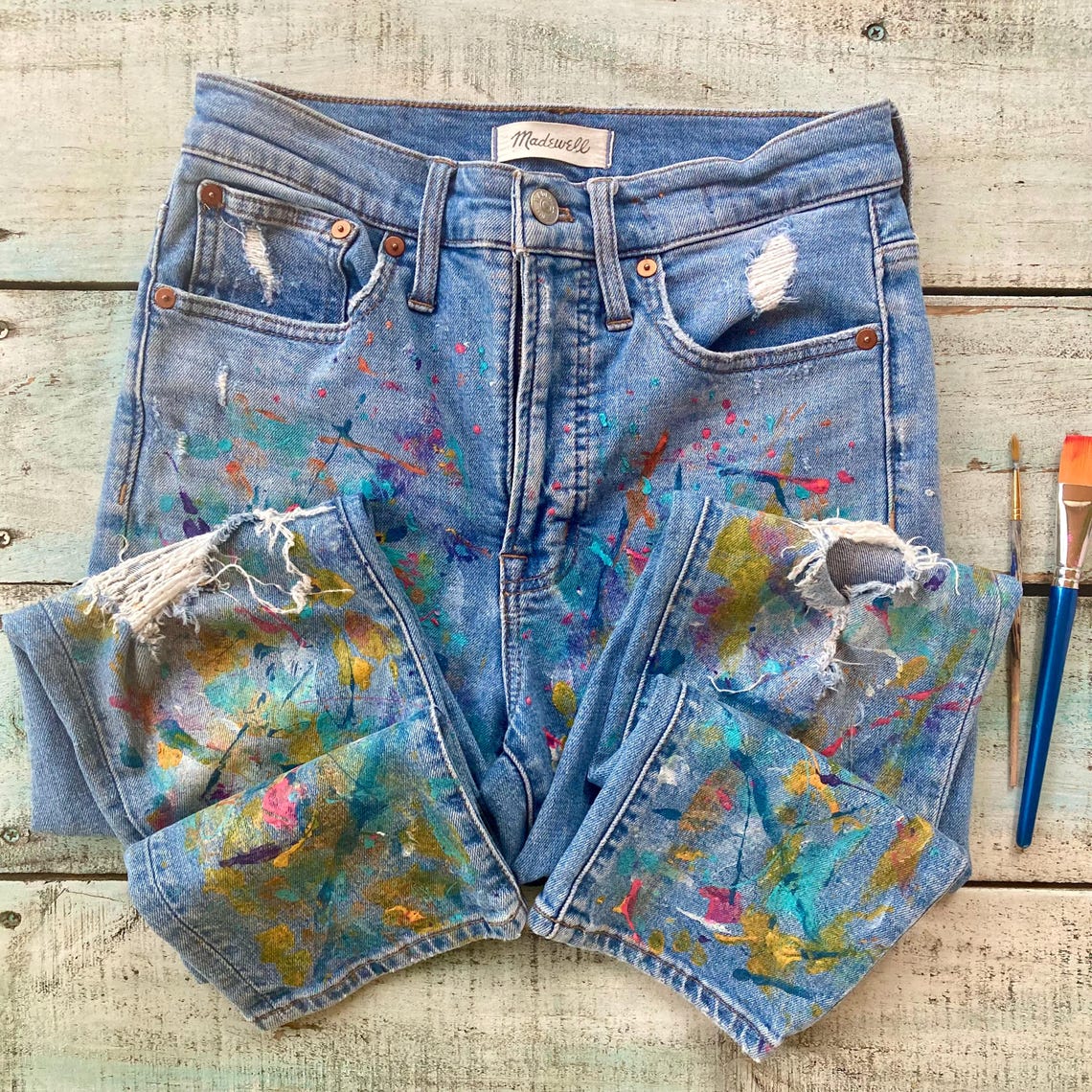 Spray Paint Splatter Airbrush Custom Jeans | Upcycle Hand Painted Denim ...