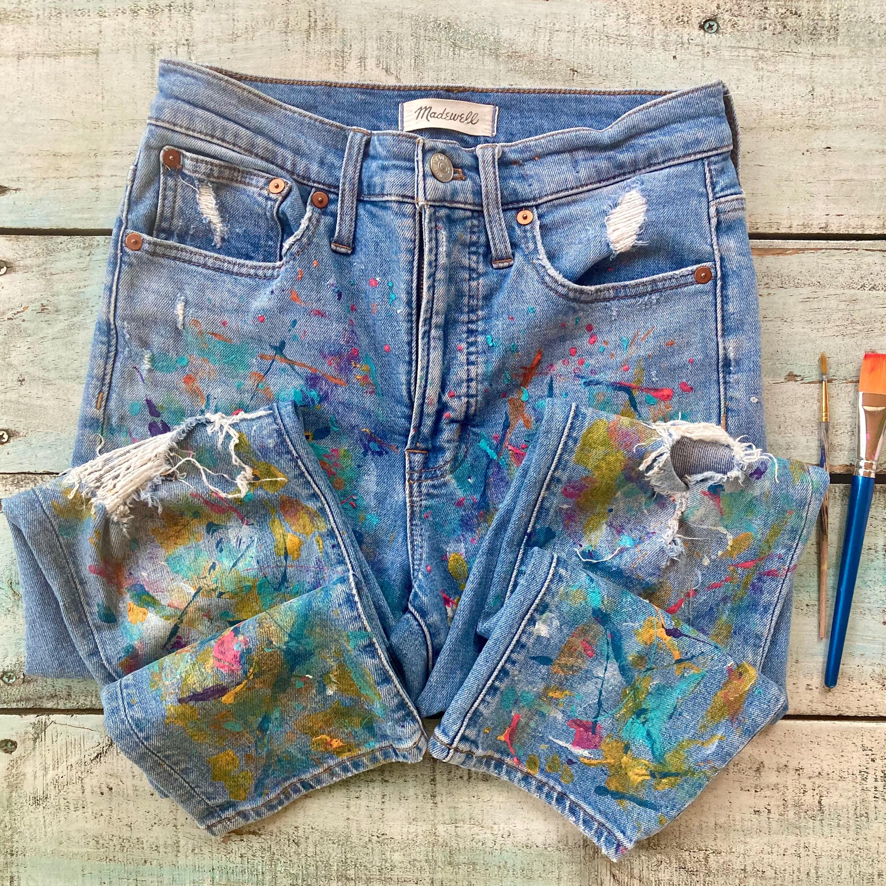 Spray Paint Splatter Airbrush Custom Jeans | Upcycle Hand Painted Denim ...