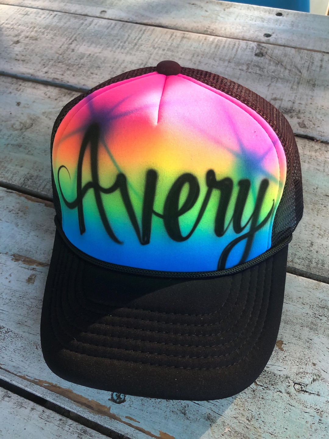 Personalized Gifts | Name AVERY Airbrush Trucker Hat | 80's 90's 2000's Theme | Kids Teen Tween ...