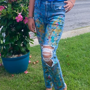 Spray Paint Splatter Airbrush Custom Jeans | Upcycle Hand Painted Denim ...