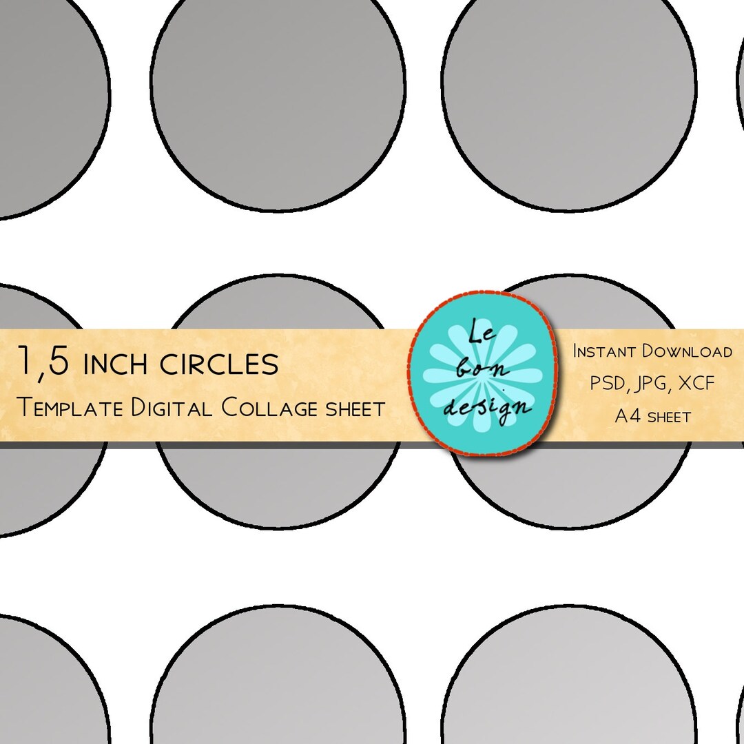Collage Sheet Template 1,5 Inch Circle 20 Circles Jpg, Psd, Gimp, for ...